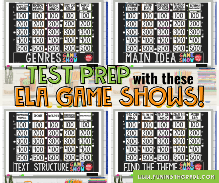 How to use the ELA Game Show Bundle for Test Prep - Fun in 5th Grade & MORE
