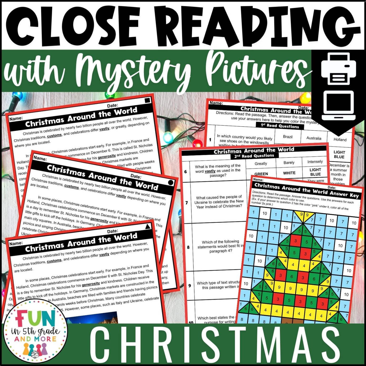 Christmas Reading Comprehension Passages with Mystery Picture Activity ...