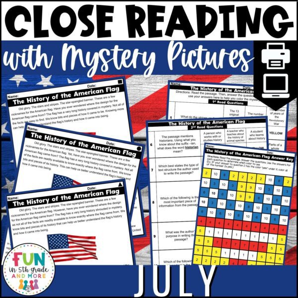 Reading Comprehension Passages with Mystery Pictures - July - Fun in ...