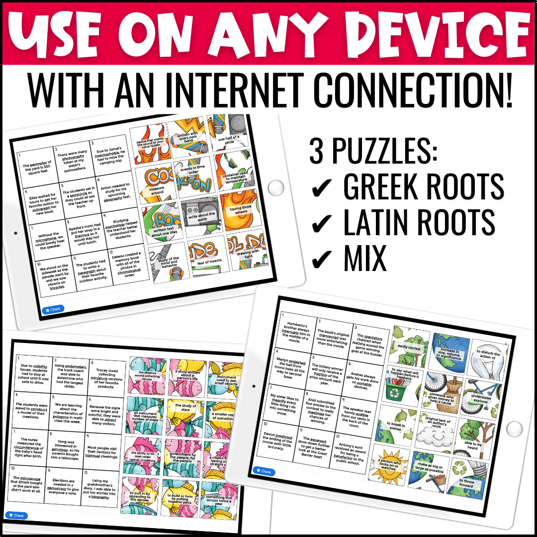 Greek and Latin Roots Review Puzzles Level 2 - Fun in 5th Grade & MORE