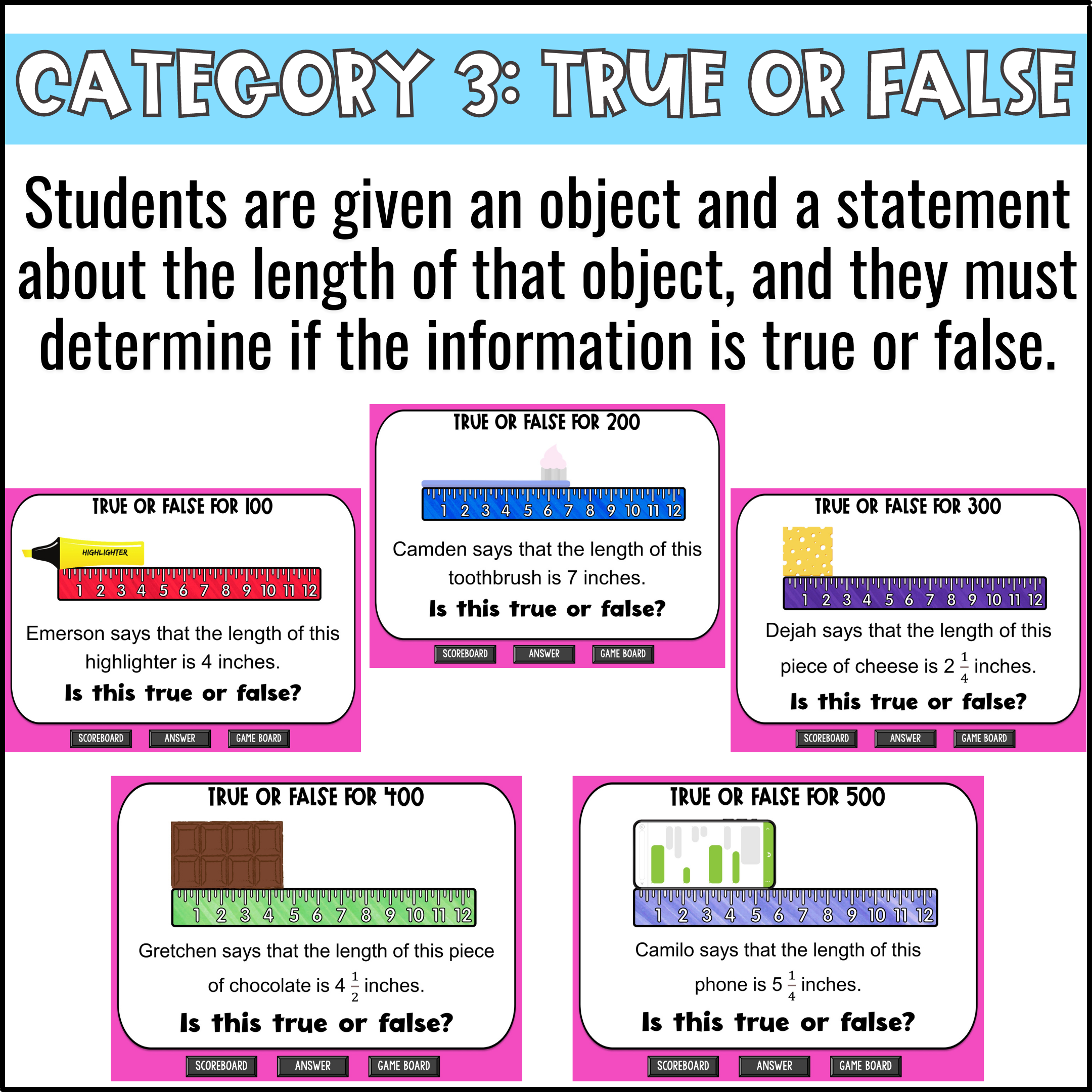 Ruler Measurement and Line Plots Game Show for 3rd Grade Math Review ...