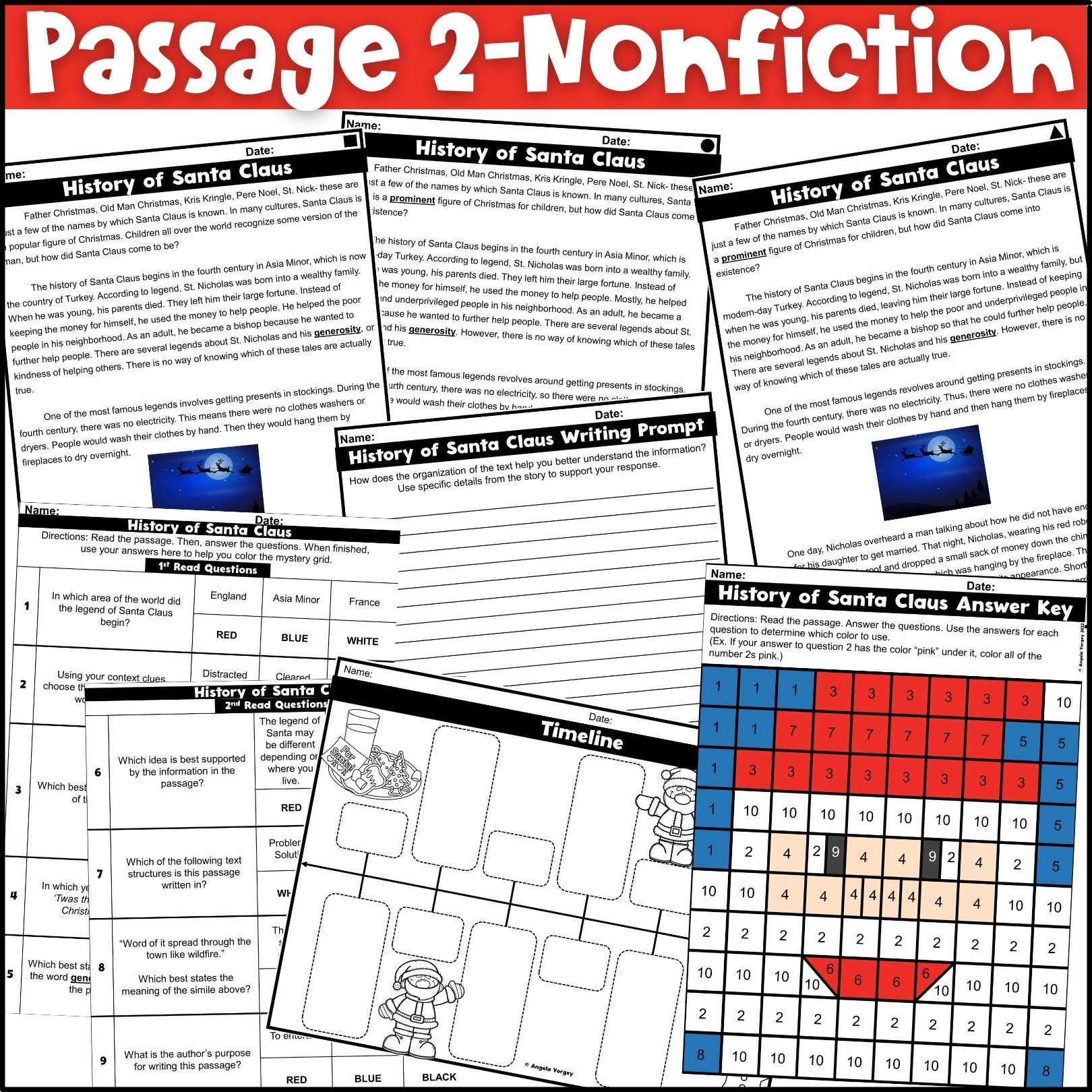 Christmas Reading Comprehension Passages with Mystery Picture Activity ...